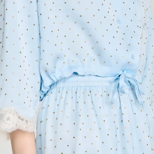 Sandro Cropped Shirt Embellished With Rhinestones - Sky Blue