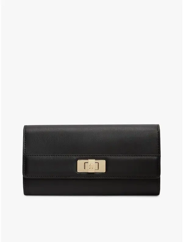 Tommy Hilfiger Monogram Turnlock Large Flap Wallet - Black