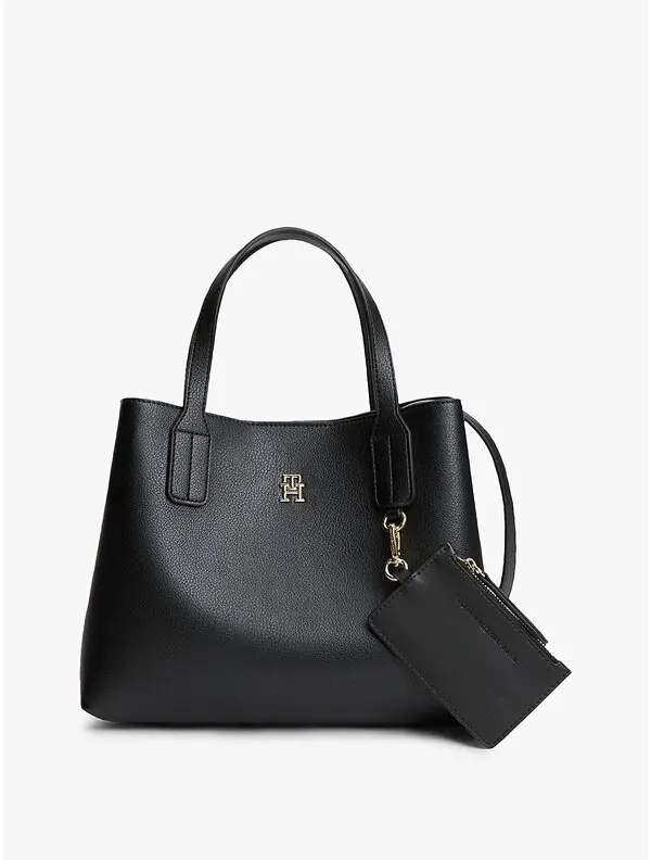 Tommy Hilfiger Monogram Pebbled Mini Satchel Bag - Black