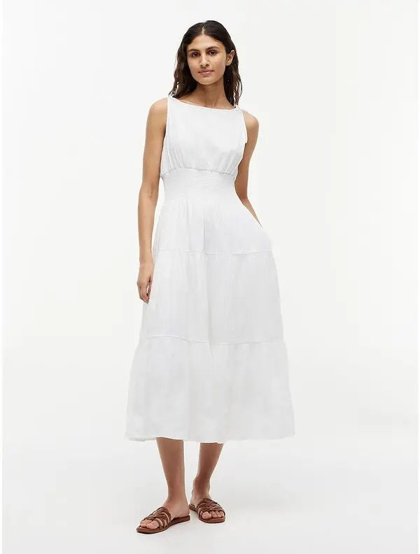Tommy Hilfiger Tiered Seersucker Midi Dress White - Ecru