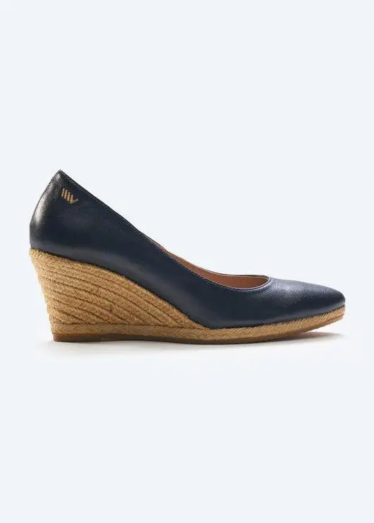 VISCATA Roses U-cut Leather Wedge Espadrilles - Black