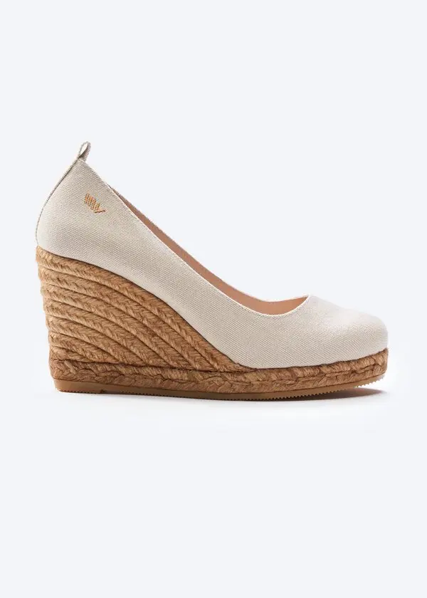 VISCATA Marquesa Canvas Espadrille Wedge Pumps - Beige