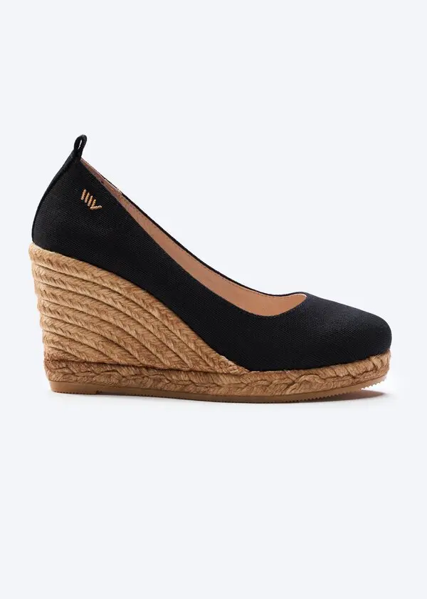 VISCATA Marquesa Canvas Espadrille Wedge Pumps - Black