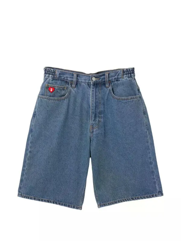 AAPE BY *A BATHING APE Apee™ A Bathing Ape® Dark Denim Logo Patch Shorts