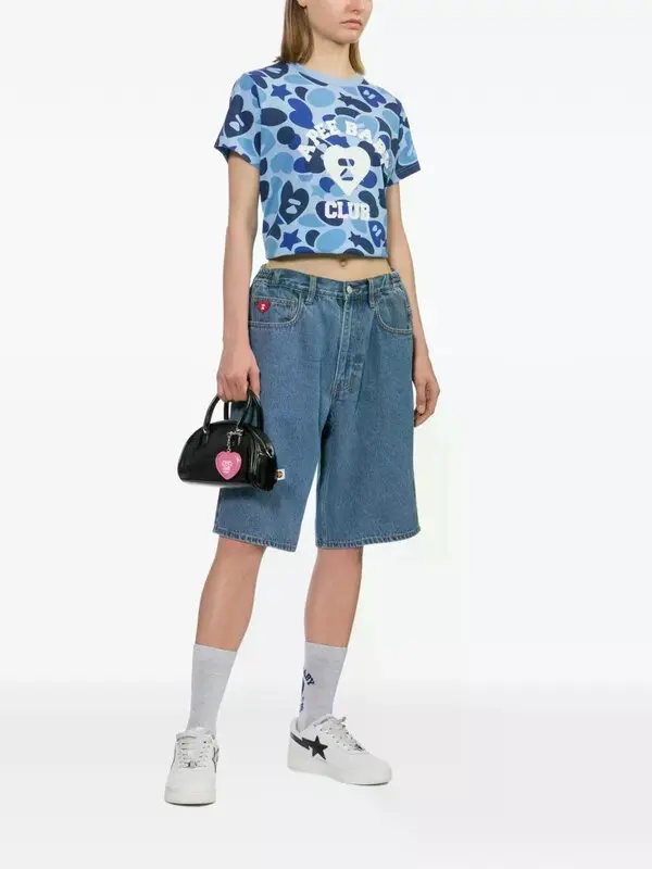 AAPE BY *A BATHING APE Apee™ A Bathing Ape® Dark Denim Logo Patch Shorts