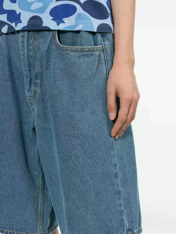 AAPE BY *A BATHING APE Apee™ A Bathing Ape® Dark Denim Logo Patch Shorts