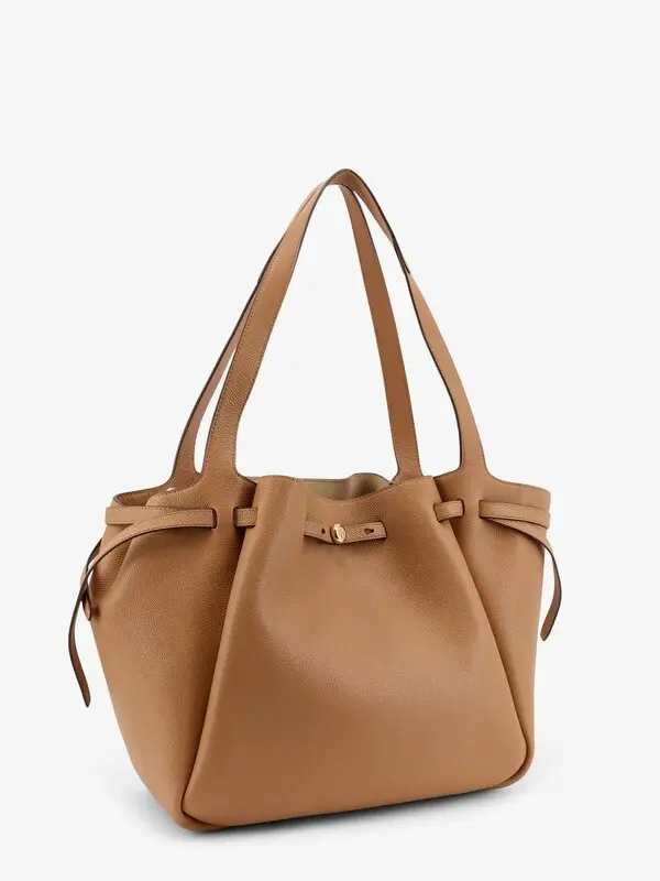 Tory Burch Romy Pebbled Leather Tote Shoulder Bag - Brown