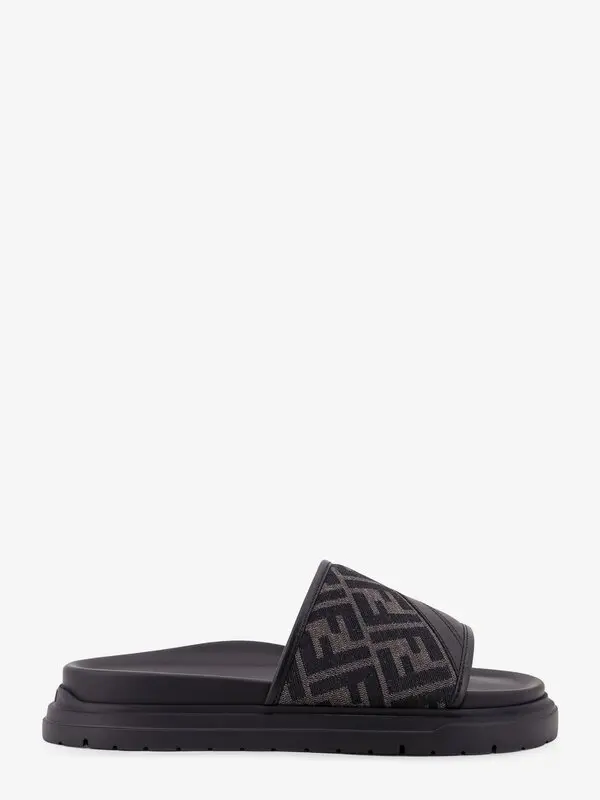Fendi Leather Ff Jacquard Slide Sandals