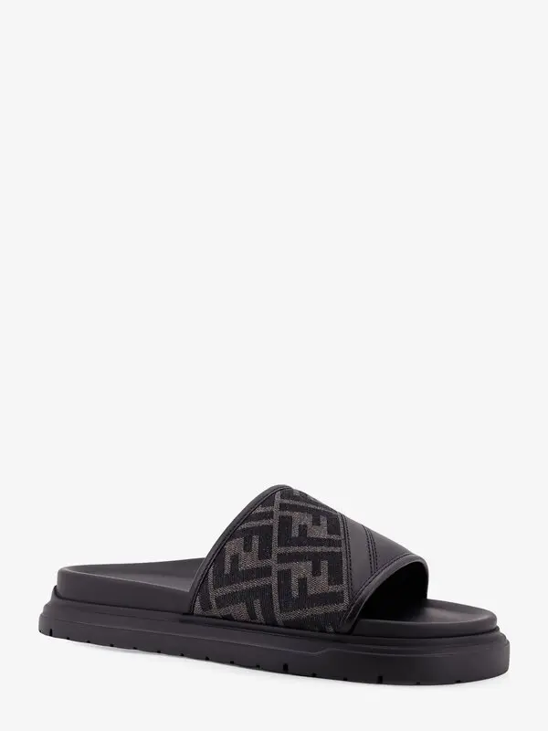 Fendi Leather Ff Jacquard Slide Sandals