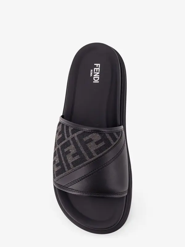 Fendi Leather Ff Jacquard Slide Sandals