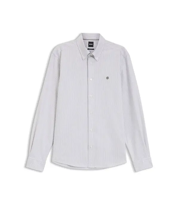BOSS Regular-fit Cotton Shirt With Double B Logo - Light Green