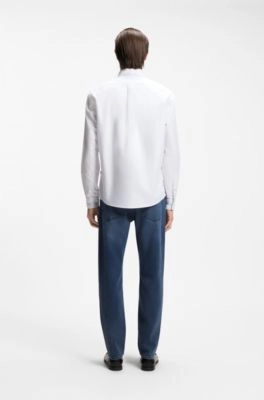 BOSS Regular-fit Cotton Shirt With Double B Logo - White