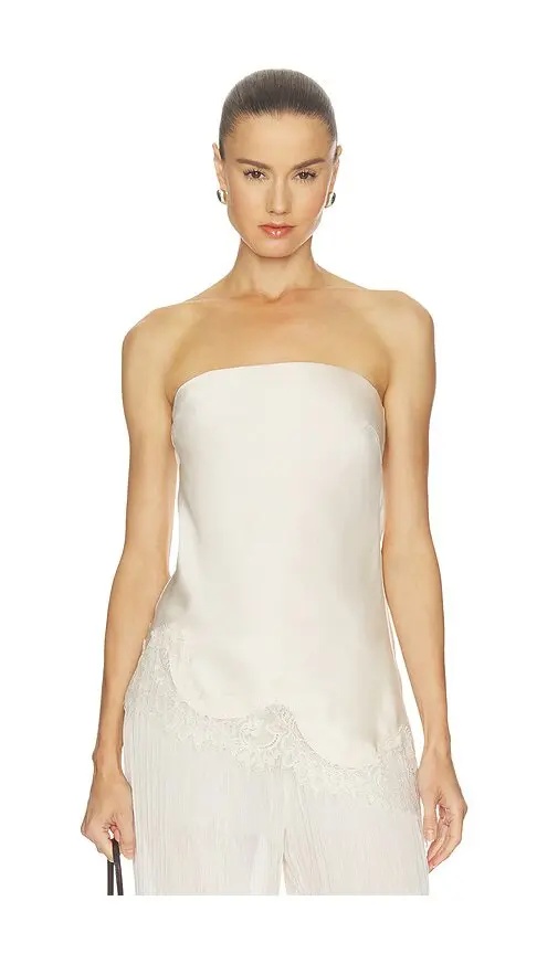 ELODIE THE LABEL Ivory Lace Trim Satin Top - Ecru