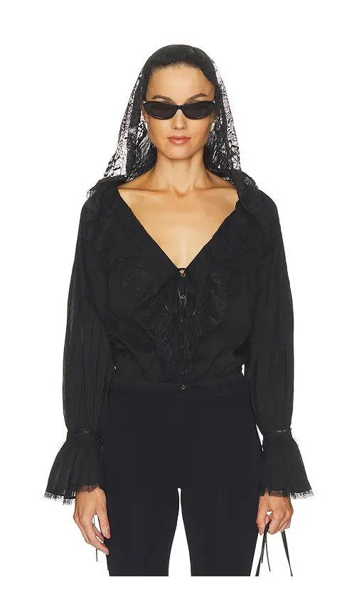Lpa Rhea Top With Lace And Tulle Hem
