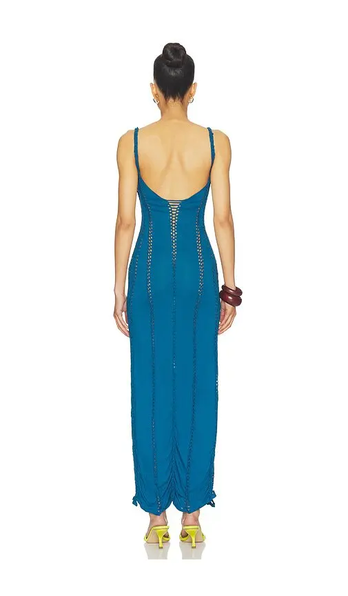 INDAH Soren Solid Maxi Slash Dress With Macrame Trim