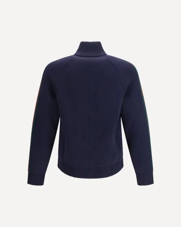 Gucci Zip-up Knitted Jacket With Web Trims - Blue