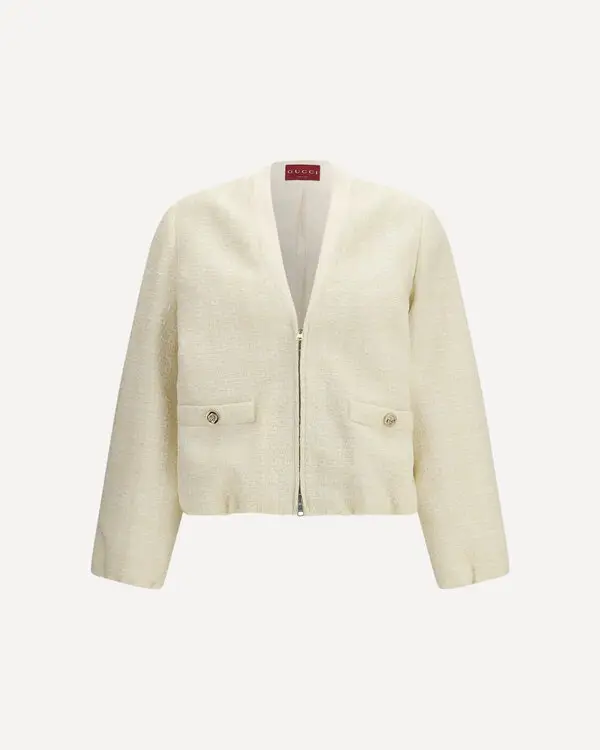 Gucci Tweed Jacket With Gg Button Embellishments - Beige