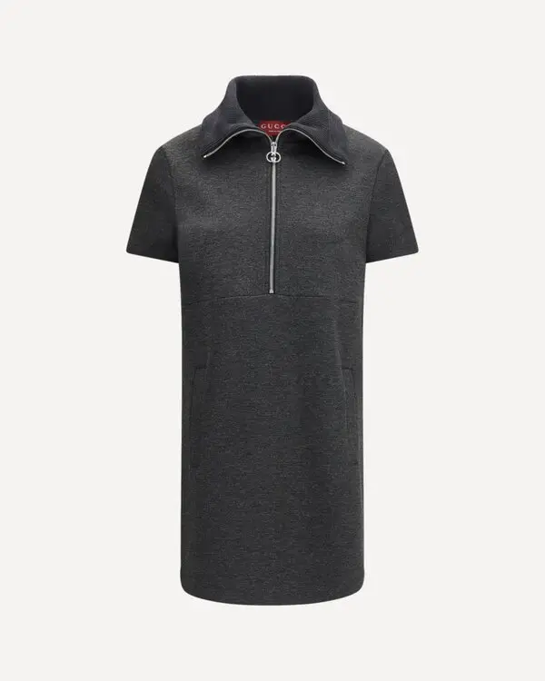 Gucci Short Sleeve Zip-up Dress - Grey