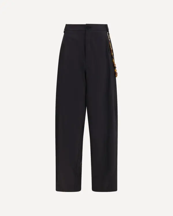DARKPARK Phebe High-waisted Straight Leg Cotton Pants With Embellished Charm - Black