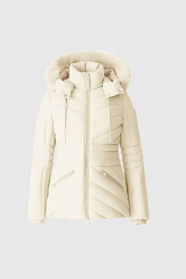 Mackage Nadia-sh Hooded Down Jacket With Shearling Trim - Cream