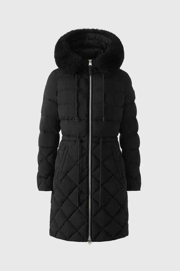 Mackage Xena-sh Diamond Quilted Down Coat With Shearling Hood - Black