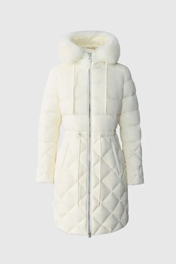 Mackage Xena-sh Diamond Quilted Down Coat With Shearling Hood - Cream