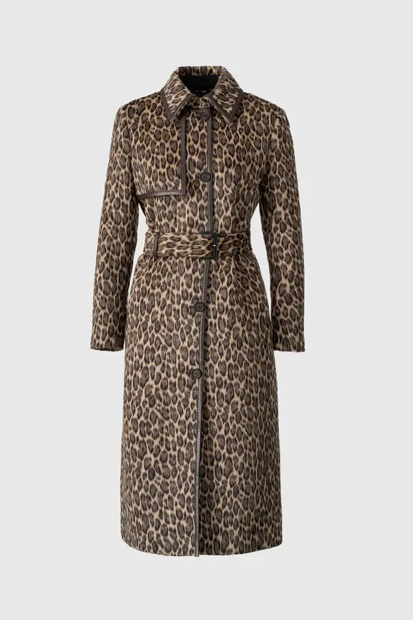 Mackage Zeva Long Wool Coat With Leather Trim - Light Camel Multi