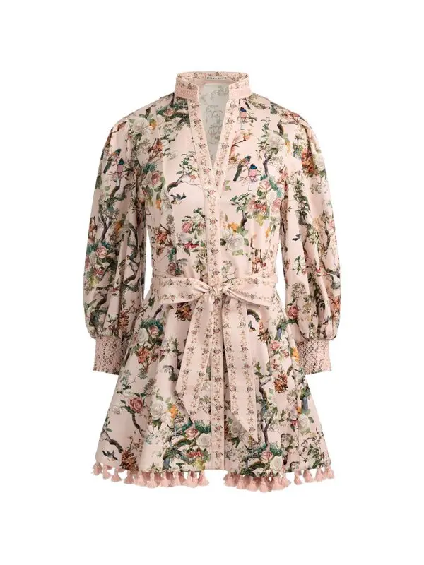 Alice + Olivia Lucy Mini Shirtdress With Floral Print And Tassel Trim