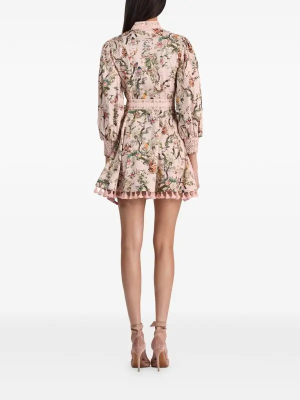 Alice + Olivia Lucy Mini Shirtdress With Floral Print And Tassel Trim