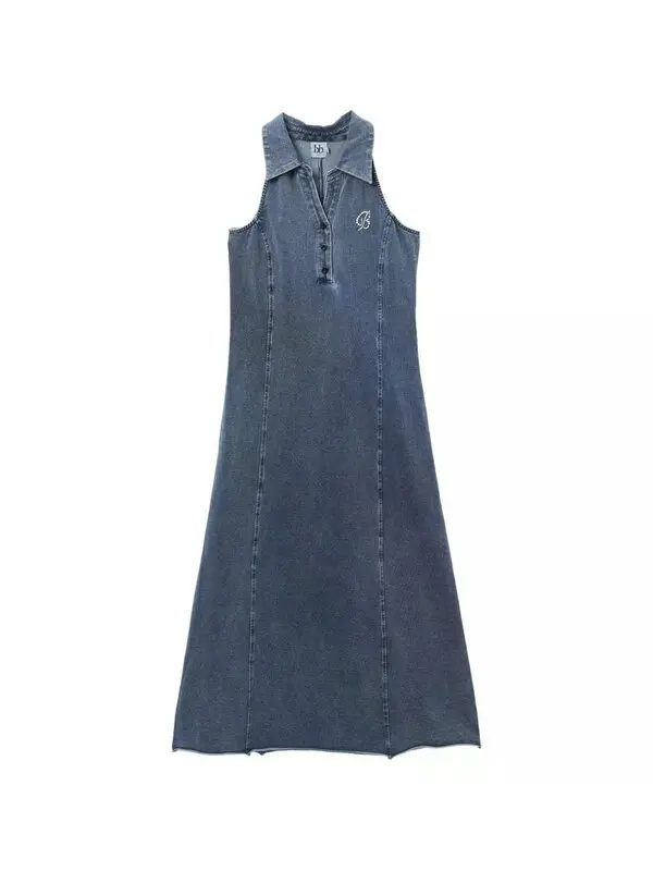 B+AB Halterneck Logo-embellished Denim Dress - Blue