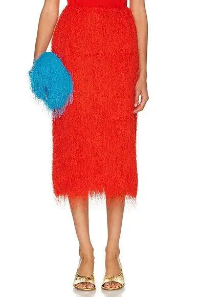 Dries Van Noten Knit Fringe Skirt - Red