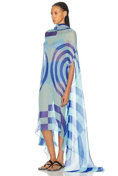 Dries Van Noten Ducy Printed Chiffon Cape Dress - Blue