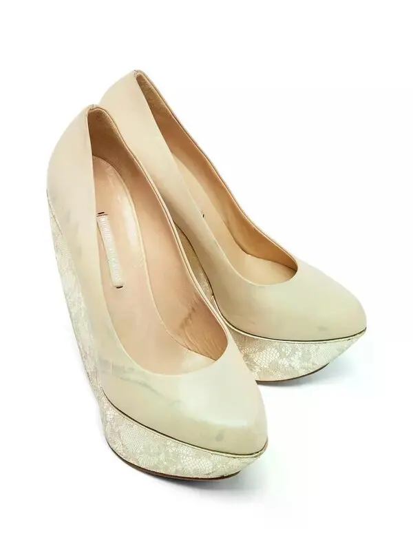 NICHOLAS KIRKWOOD Beige Lace-covered Platform Almond Toe Wedge Heel Slip-on Style
