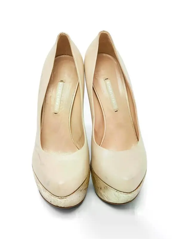 NICHOLAS KIRKWOOD Beige Lace-covered Platform Almond Toe Wedge Heel Slip-on Style
