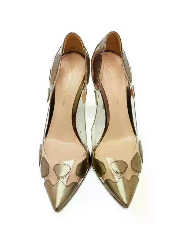 GIANVITO ROSSI Metallic Leather Transparent Panel Pointed Toe Pumps