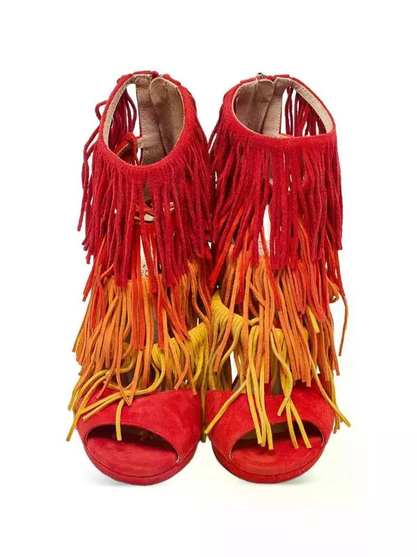 LORIBLU Fringe Platform Stiletto Sandals