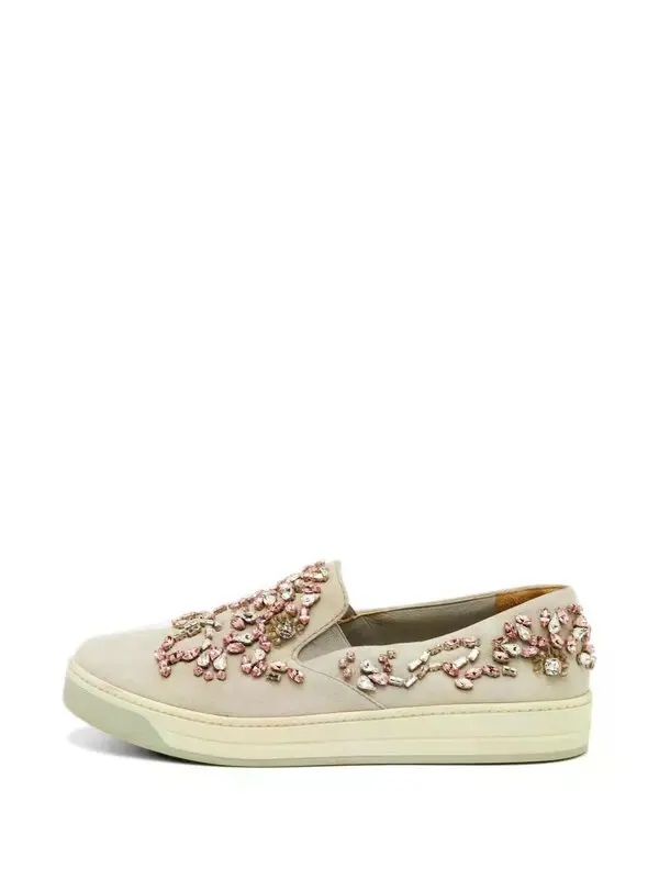 Prada Crystal-embellished Suede Slip-on Sneakers