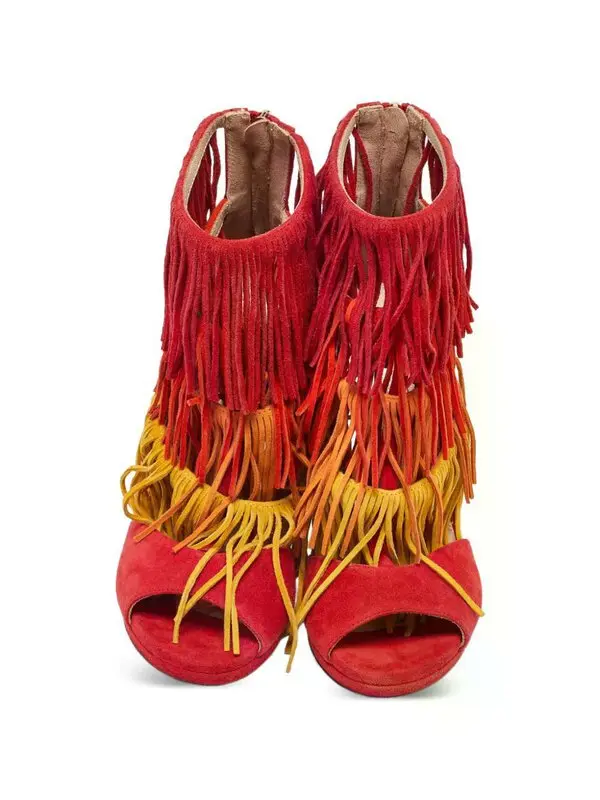 LORIBLU Suede Fringe Cut-out Stiletto Sandals