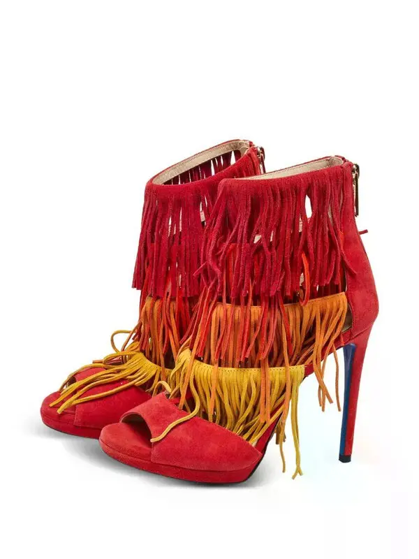 LORIBLU Suede Fringe Cut-out Stiletto Sandals