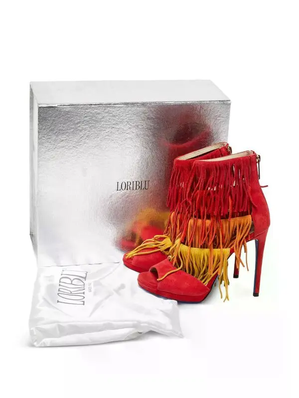 LORIBLU Suede Fringe Cut-out Stiletto Sandals