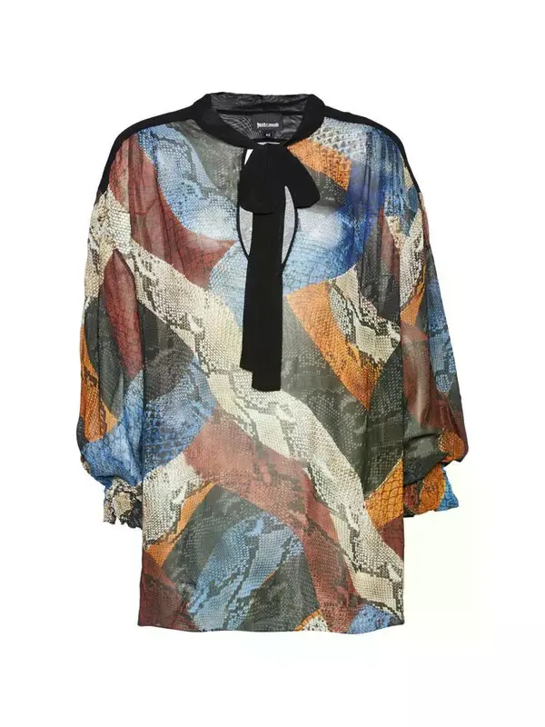 Just Cavalli Animal Print Tie Neck Blouse