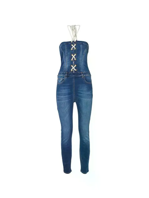 Elisabetta Franchi Off-shoulder Jumpsuit With Lace-up Detail - Blue
