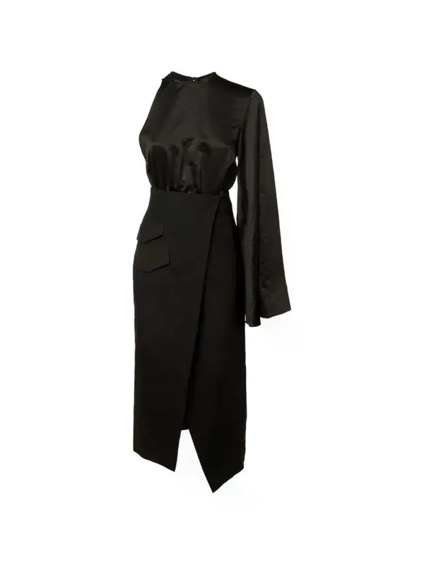Solace London Satin And Crepe Asymmetrical Midi Dress