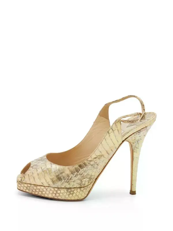 JIMMY CHOO Metallic Snakeskin Effect Slingback Peep-toe Pumps