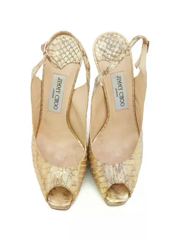 JIMMY CHOO Metallic Snakeskin Effect Slingback Peep-toe Pumps