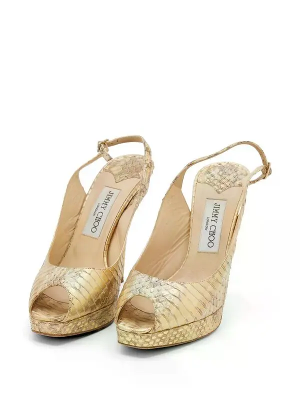 JIMMY CHOO Metallic Snakeskin Effect Slingback Peep-toe Pumps