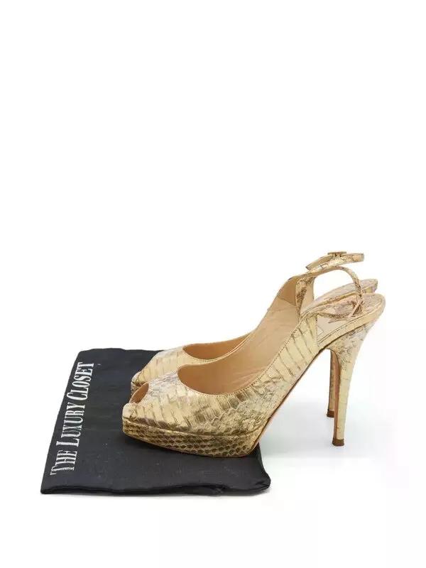 JIMMY CHOO Metallic Snakeskin Effect Slingback Peep-toe Pumps