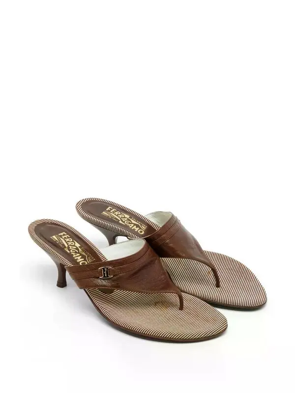 FERRAGAMO Leather Thong Heeled Sandals
