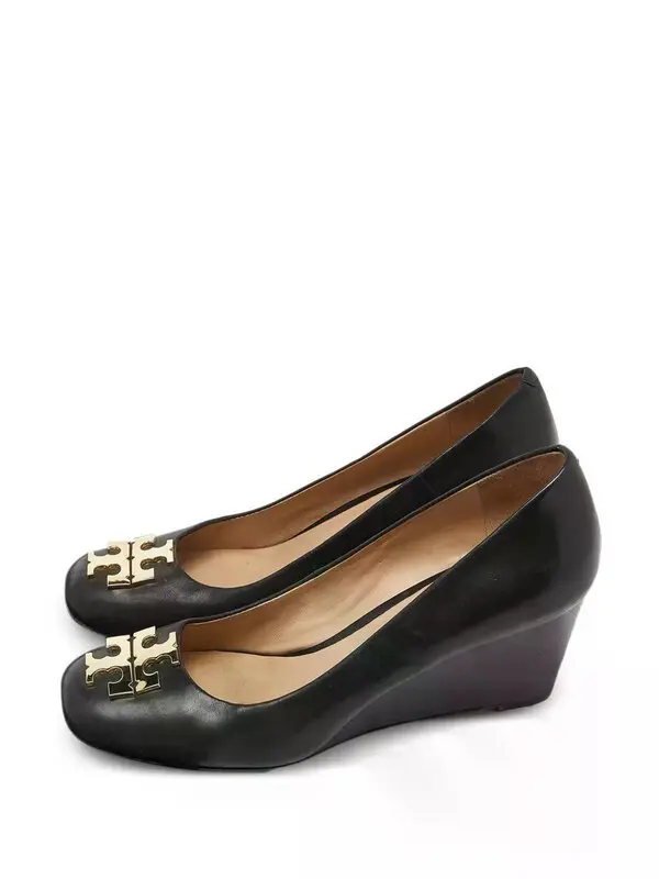 Tory Burch Leather Wedge Pumps With Gold-tone Logo Plaque