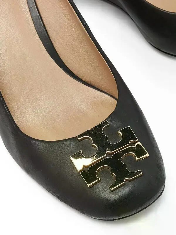 Tory Burch Leather Wedge Pumps With Gold-tone Logo Plaque